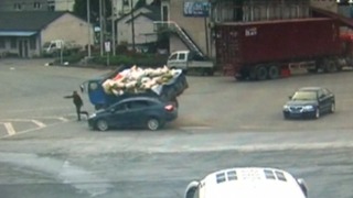 CCTV shows terrifying moment man is almost crushed in a smash between a ...