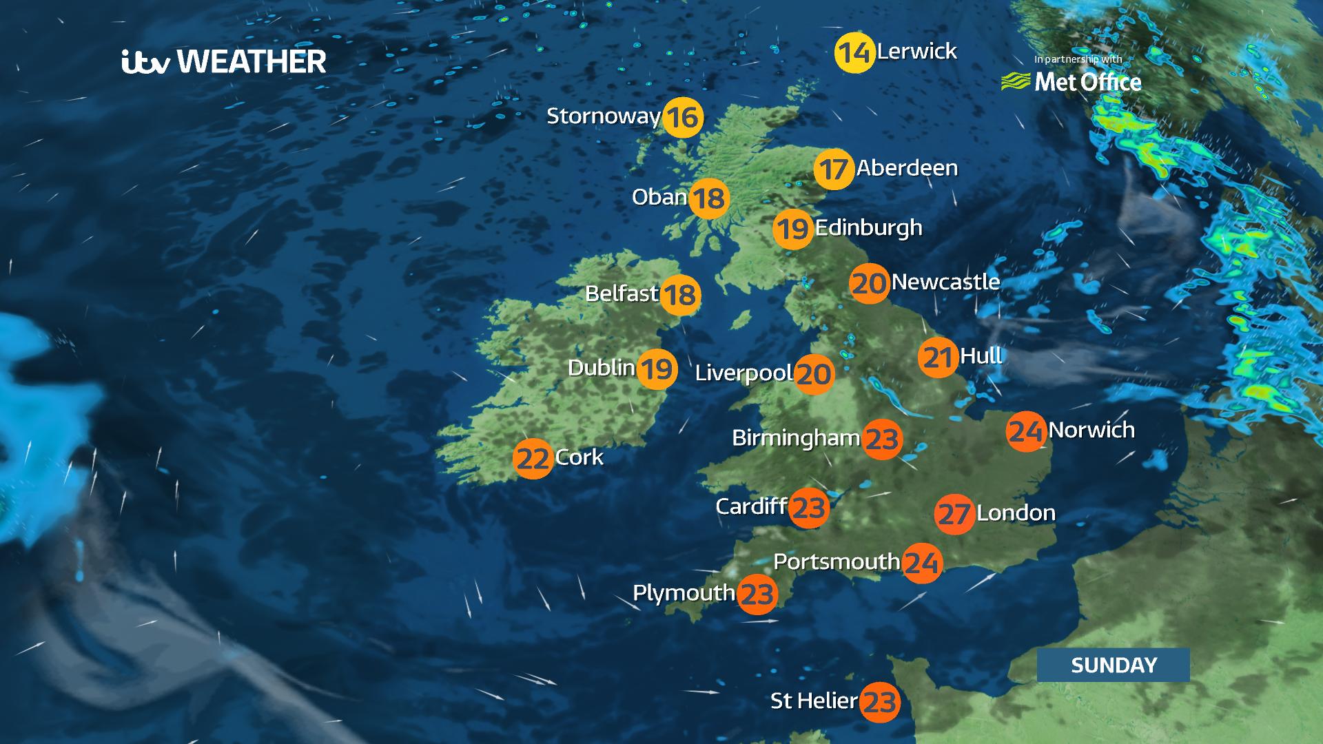 Rainy for many but warm and humid with highs of 27 Celsius | ITV News