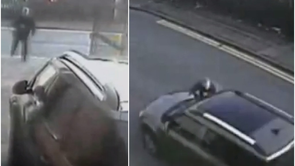 Man clings to bonnet as car thief speeds off | ITV News Granada