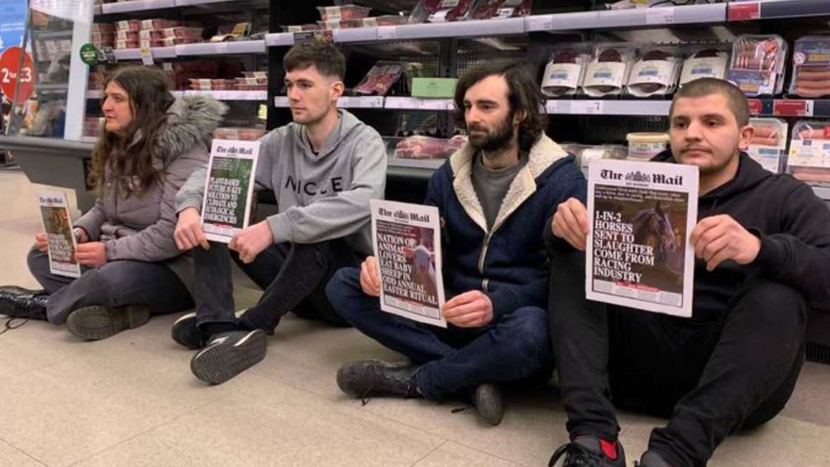 Animal campaigners protest in Nottingham supermarket meat aisle | ITV ...