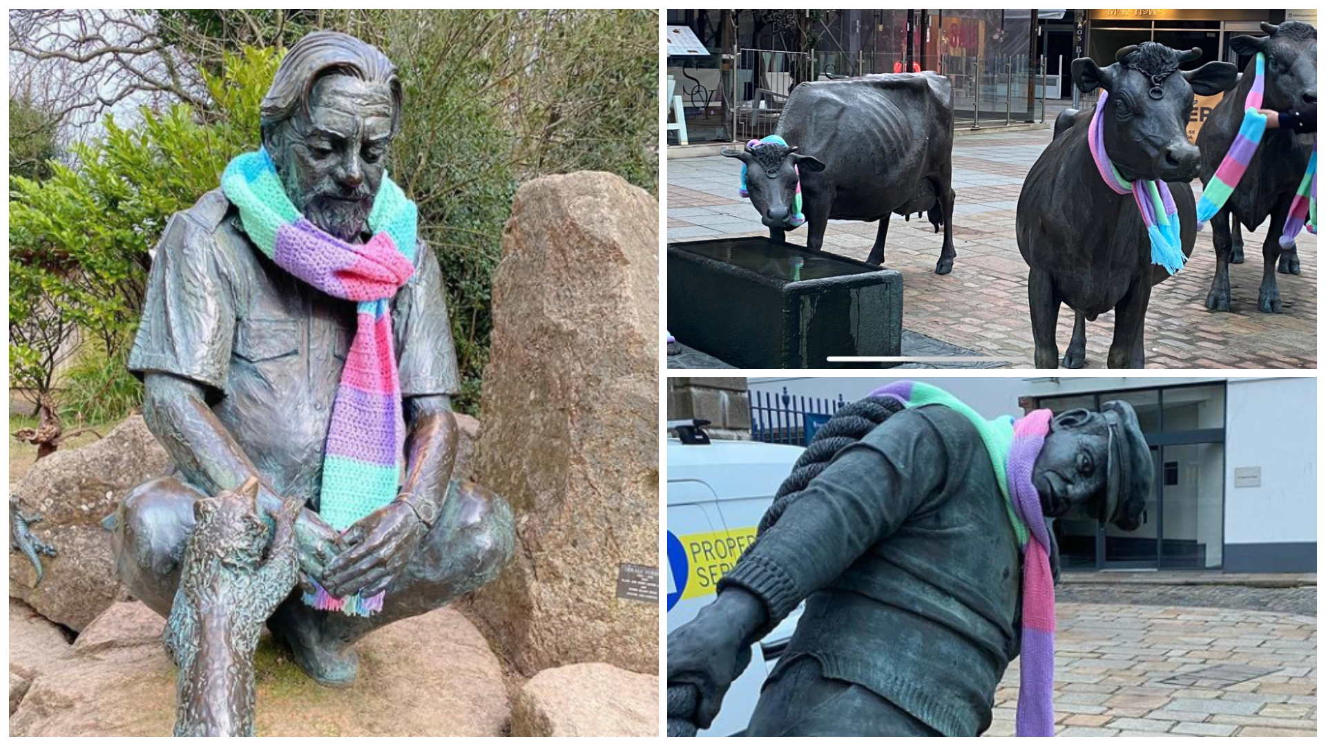 Scarves placed on Jersey statues to spark climate conversations | ITV ...