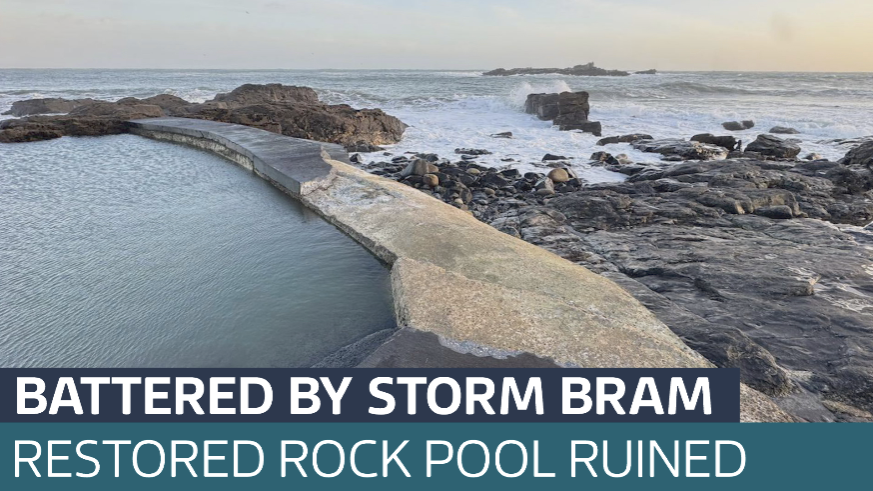 Storm Bram damages rock pool in Mousehole a month after it was restored ...