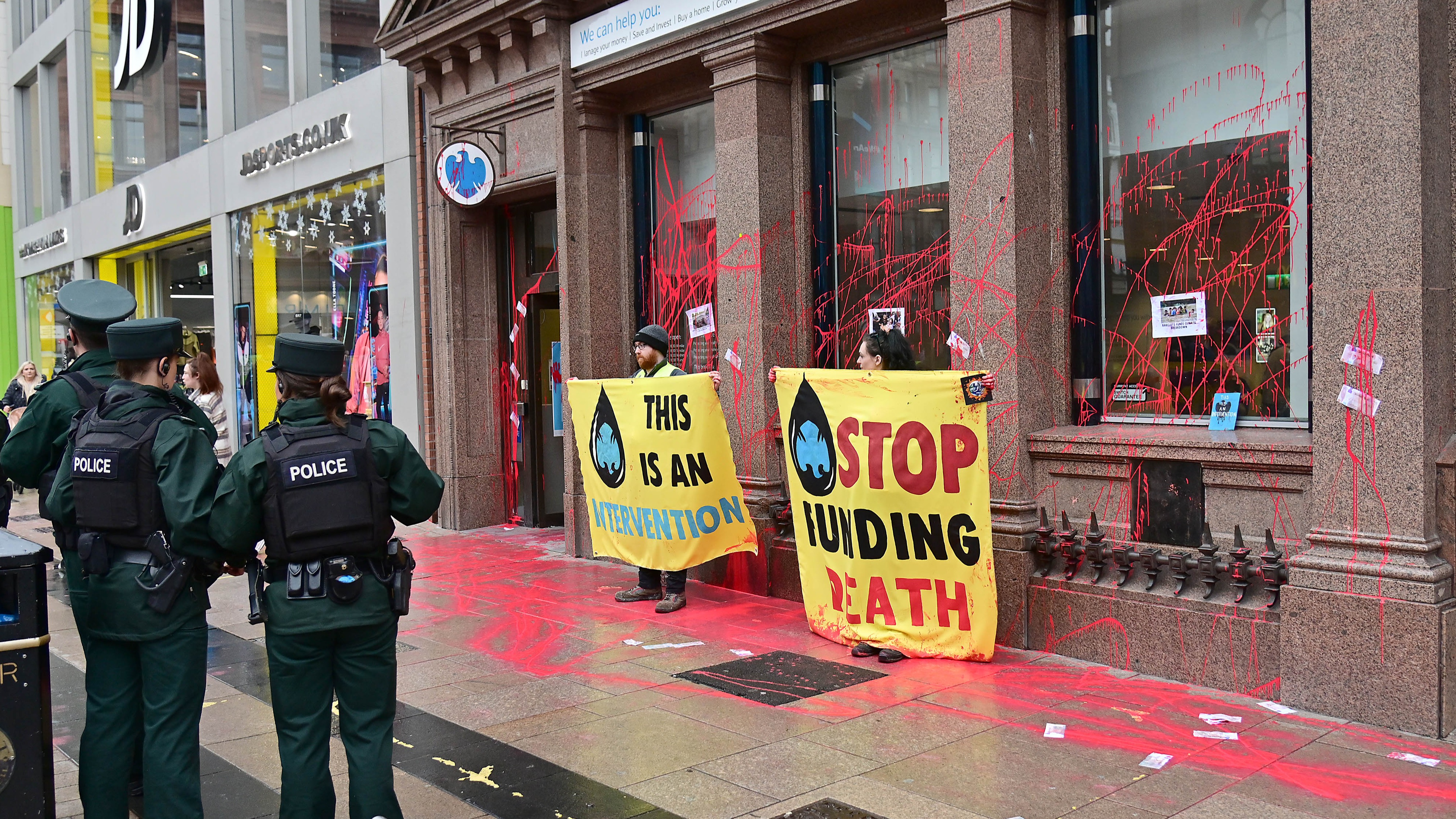 Barclays Bank in Belfast attacked by climate change protesters | UTV ...