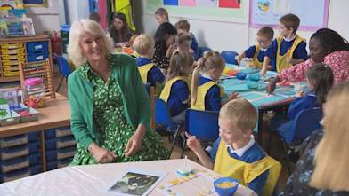 Queen Camilla joined children at their primary school in the Wiltshire ...