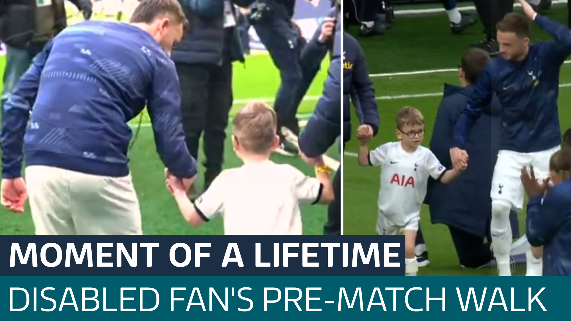 Emotional moment young Spurs fan with cerebral palsy walks onto pitch ...