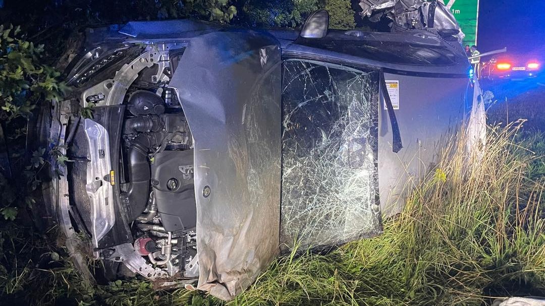 Dramatic photos released of crash scene where car flipped on A38 in ...