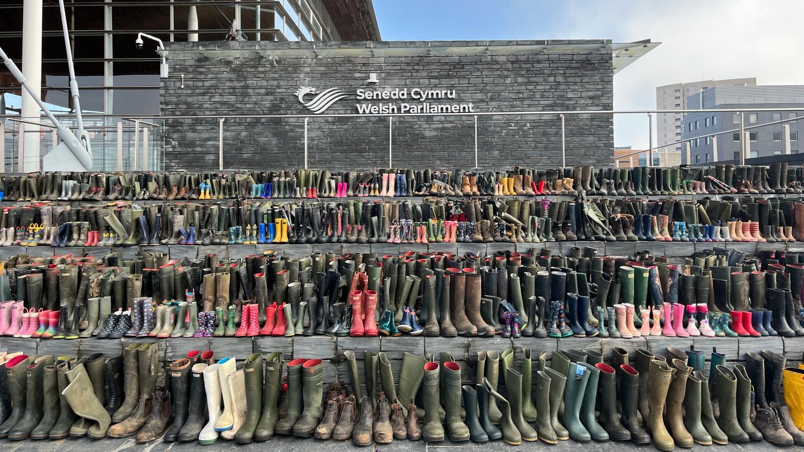 Farmers' protest: Thousands of wellies line Senedd steps to protest new ...