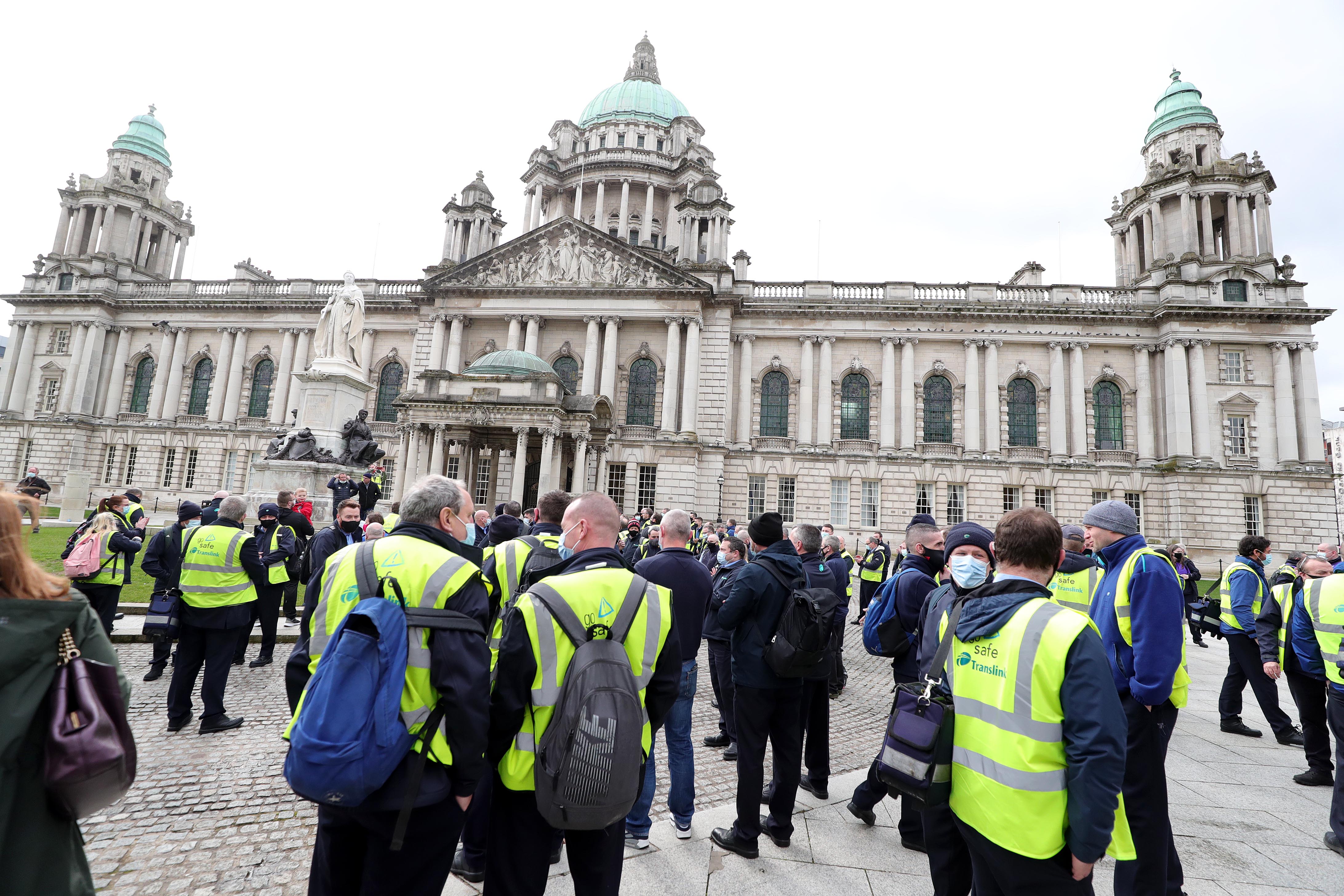 Drivers stage demonstration after bus hijacked | UTV | ITV News