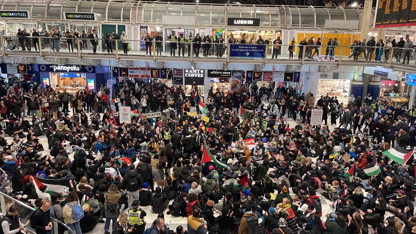 Hundreds of pro-Palestine protesters stage sit-in at Liverpool Street ...