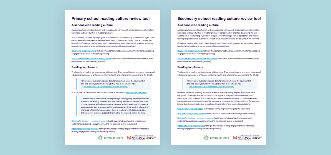 School and ECE reading culture review tools | National Library of New ...