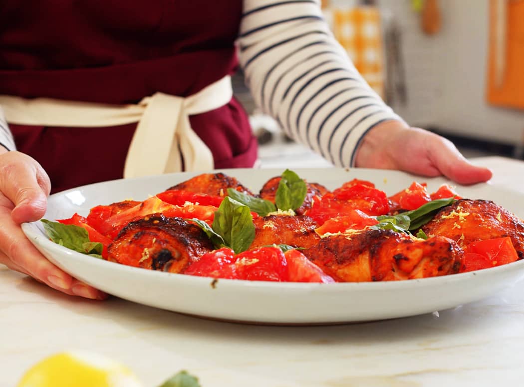 Romesco-Roasted Chicken With Tomatoes And Basil | Haven’s Kitchen