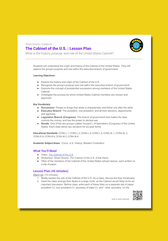 "Street Smarts: The Cabinet of the U.S." Lesson Plan | PragerU