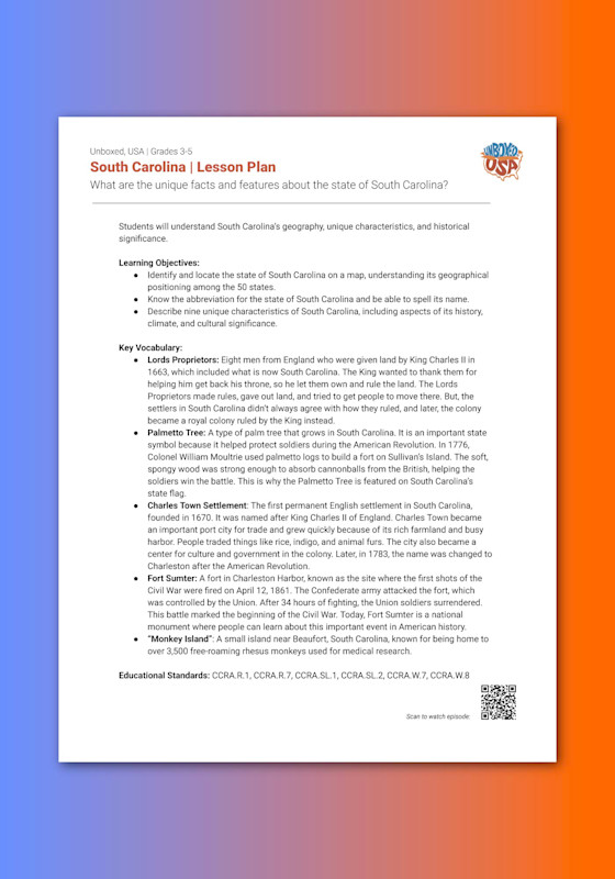 "Unboxed, USA: South Carolina" Lesson Plan | PragerU