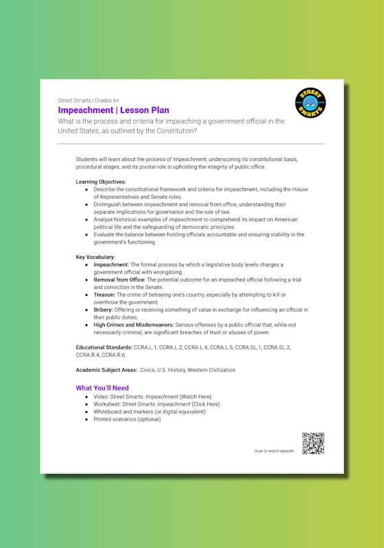 "Street Smarts: Impeachment" Lesson Plan | PragerU