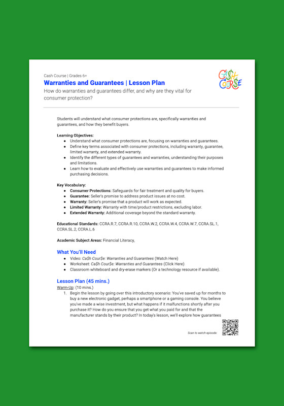 "Cash Course: Warranties and Guarantees" Lesson Plan | PragerU