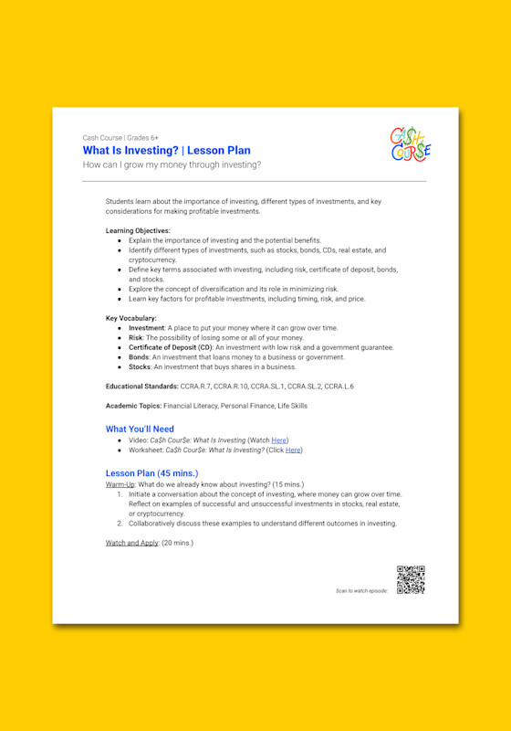 "Cash Course: What Is Investing?" Lesson Plan | PragerU