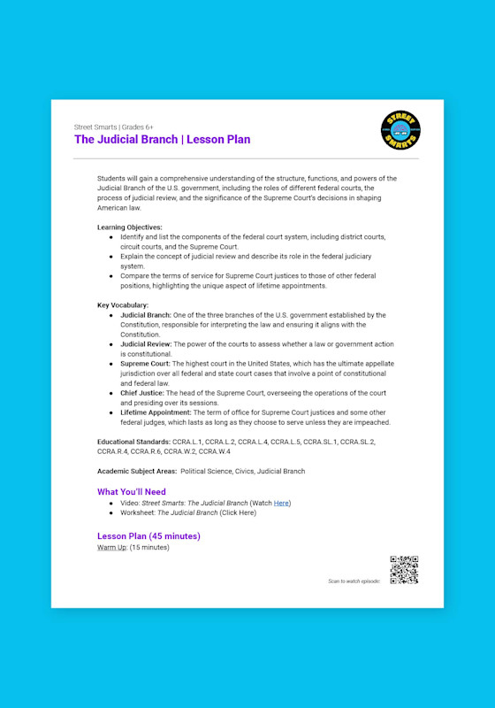 "Street Smarts: The Judicial Branch" Lesson Plan | PragerU