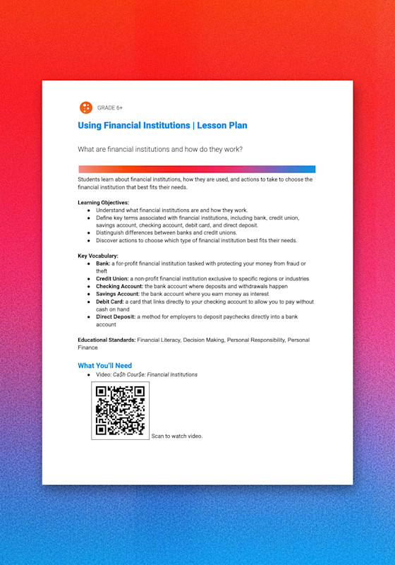 "Cash Course: Using Financial Institutions" Lesson Plan | PragerU