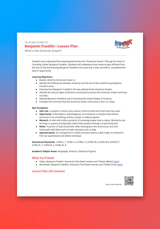 "Leo & Layla: Benjamin Franklin" Lesson Plan | PragerU