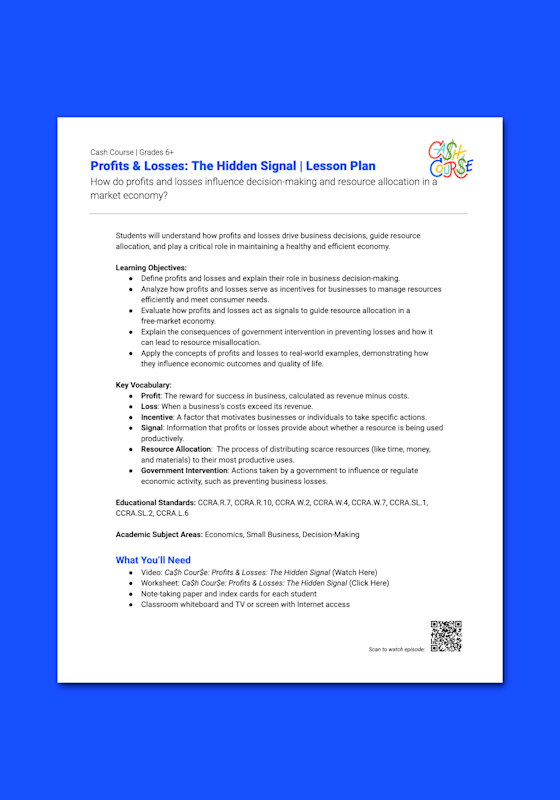 "Cash Course: Profits & Losses: The Hidden Signal" Lesson Plan | PragerU