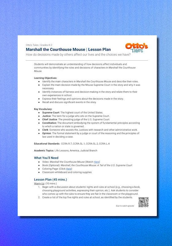 "Otto's Tales: Marshall the Courthouse Mouse" Lesson Plan | PragerU