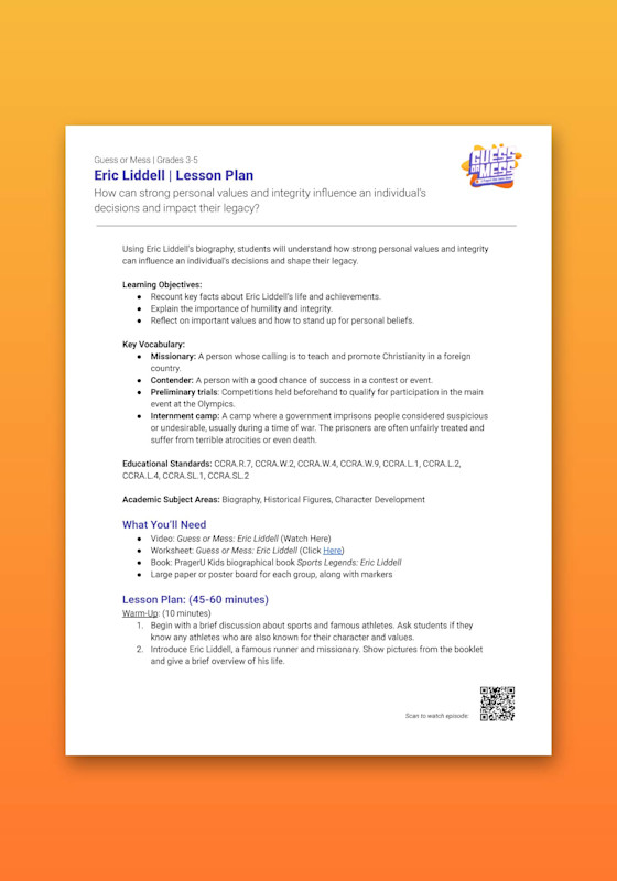 "Guess or Mess: Eric Liddell" Lesson Plan | PragerU