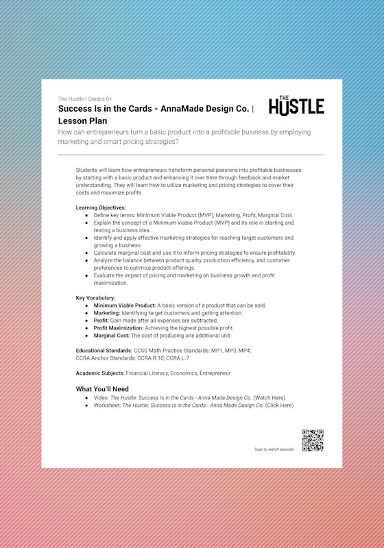 "The Hustle: Success Is in the Cards - AnnaMade Design Co." Lesson Plan ...