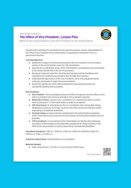 "Street Smarts: The Office of Vice President" Lesson Plan | PragerU