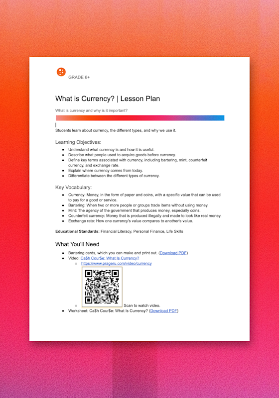 Cash Course What Is Currency Lesson Plan Prageru