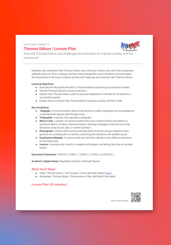 "Leo & Layla: Thomas Edison" Lesson Plan | PragerU