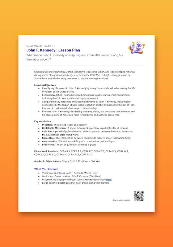 "Guess or Mess: John F. Kennedy" Lesson Plan | PragerU
