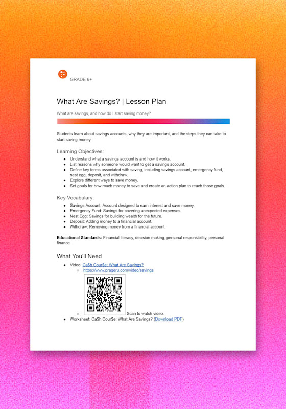 "Cash Course: What Are Savings?" Lesson Plan | PragerU