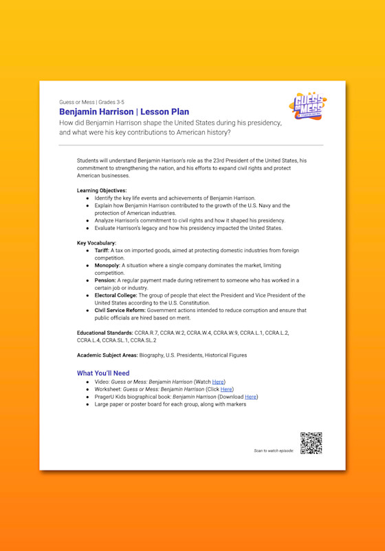 "Guess or Mess: Benjamin Harrison" Lesson Plan | PragerU