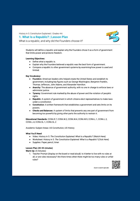 "History in 5: Constitution Explained—What Is a Republic?" Lesson Plan ...