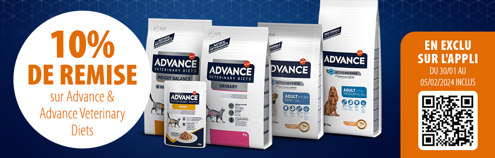 - 10 % sur Advance & Advance Veterinary Diets sur l'appli zooplus