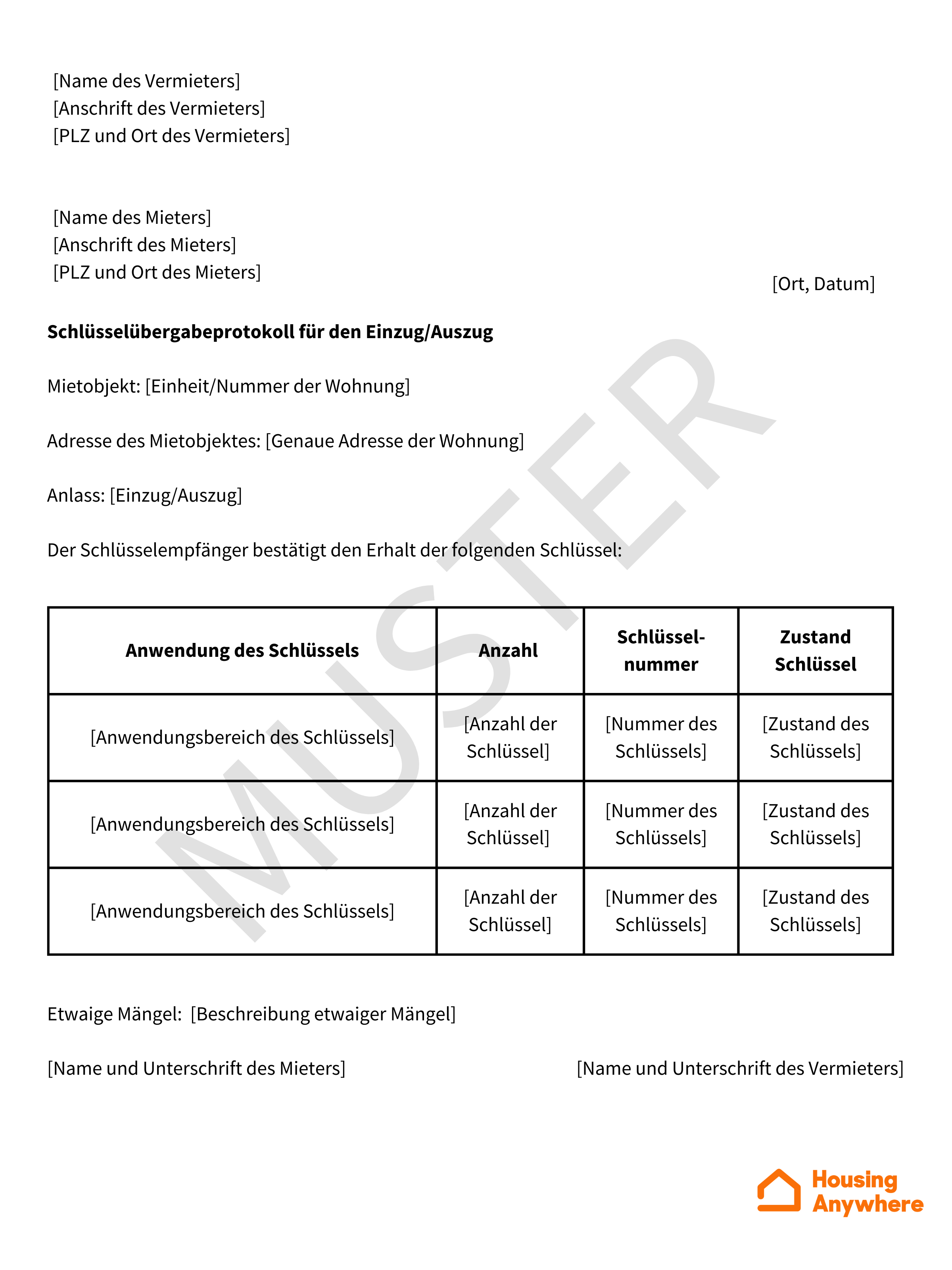 Schlüsselübergabe: Vorgehensweise & Protokoll