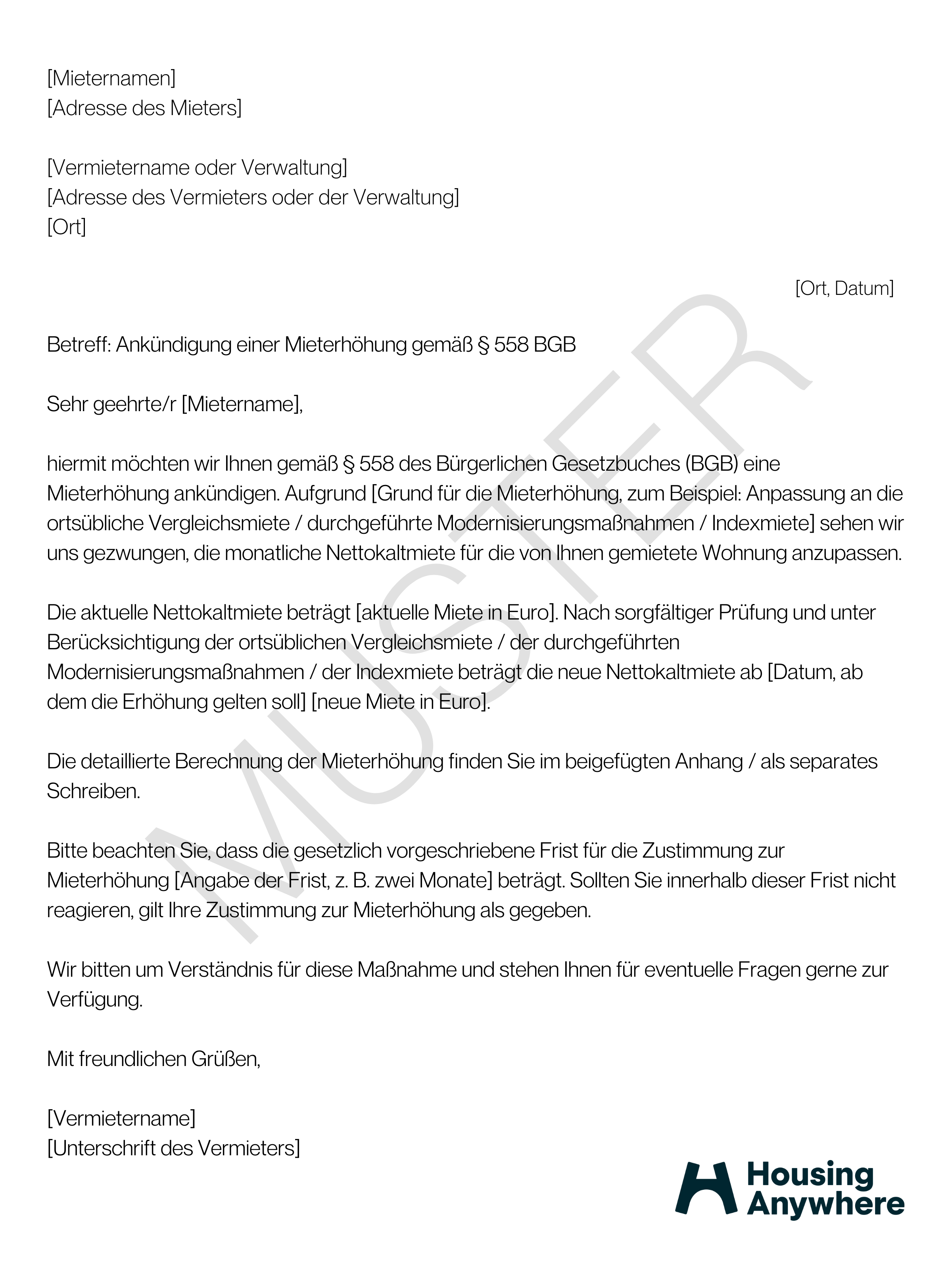 Mieterhohung Neue Heizung Muster