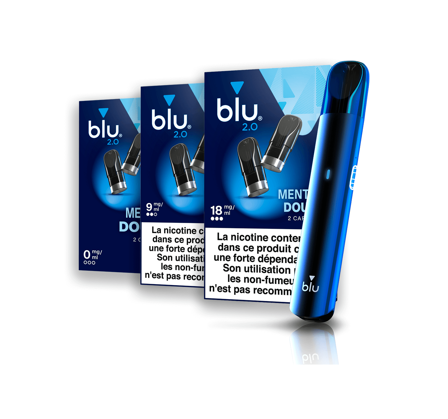 E-cigarette rechargeable Blu 2.0 : batterie et capsules e-liquide