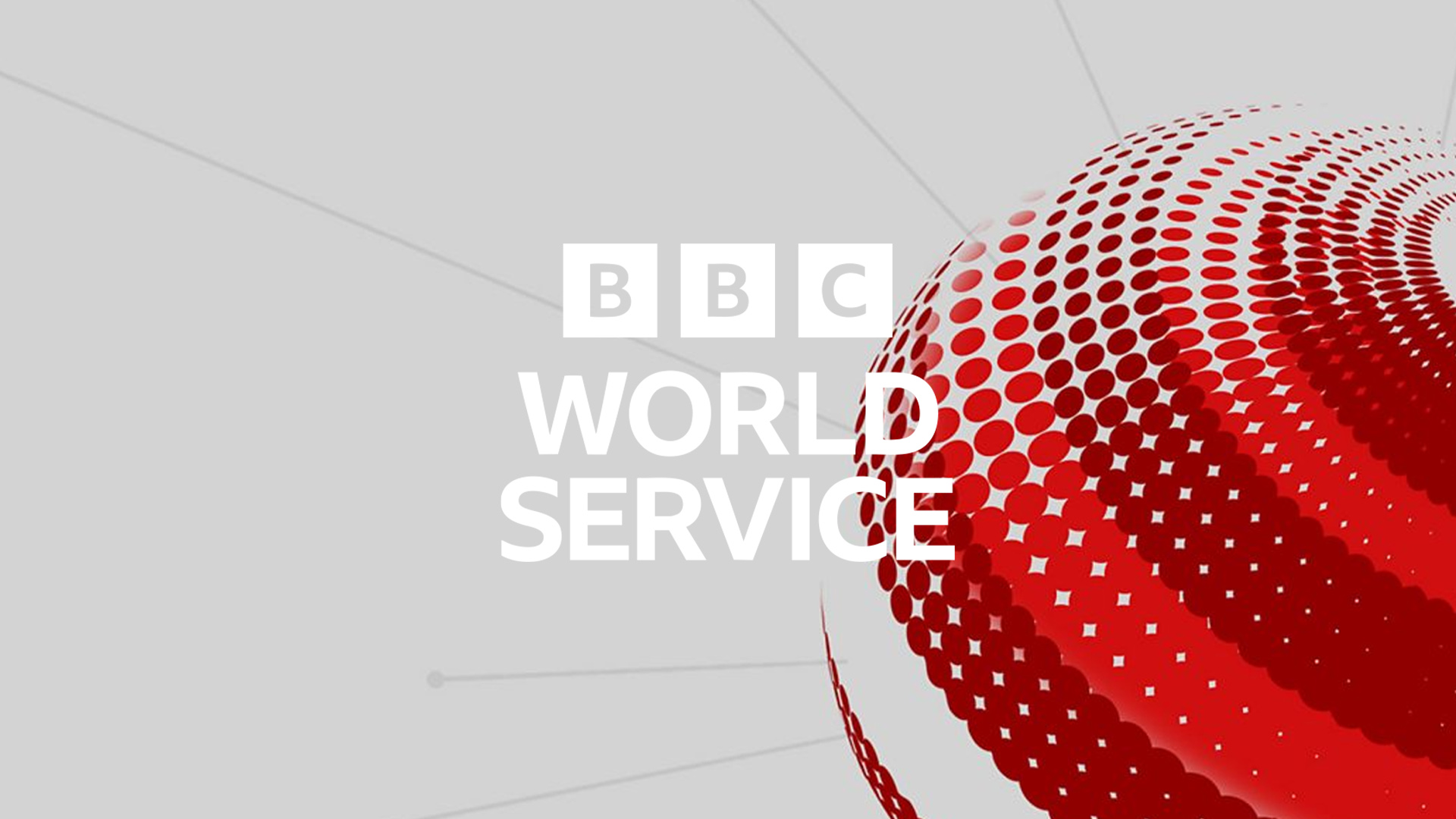 White BBC World Service logo over a red dotted sphere on grey background