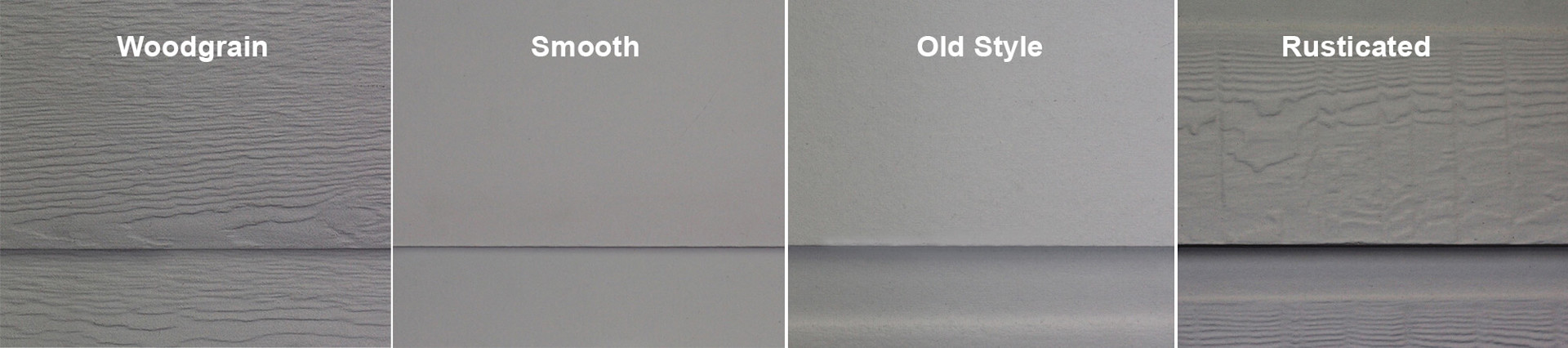 Wide weatherboards in smooth and woodgrain textures.