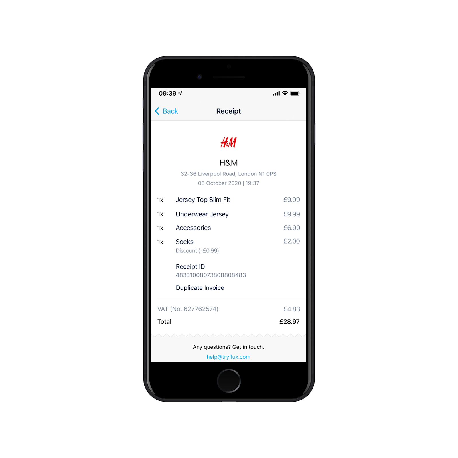 View your H&M receipts with Flux