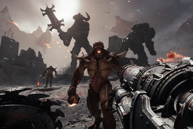 The DOOM Slayer confronts an Imp Stalker on the battlefield