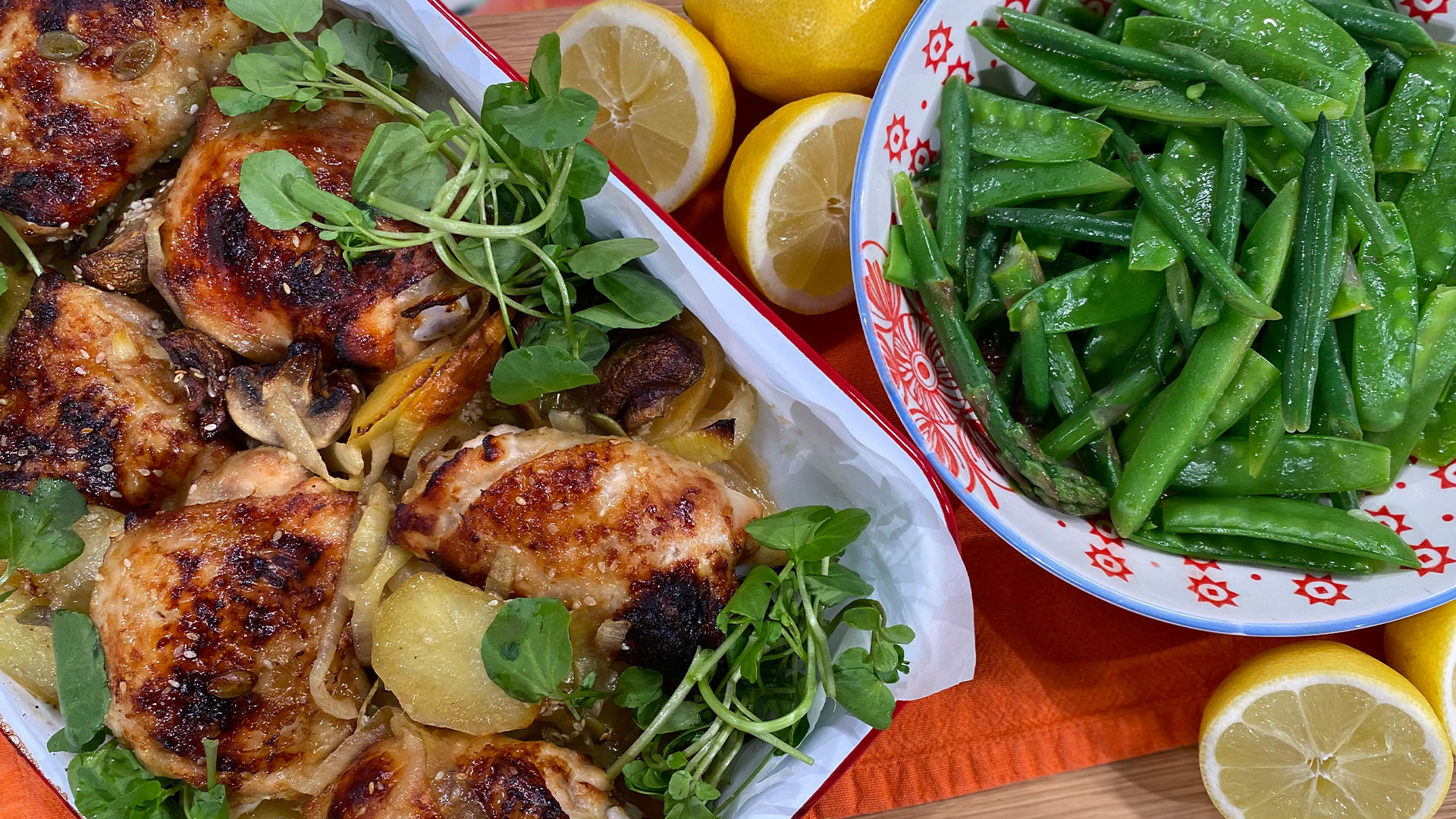 John Torode’s chicken, potato and mushroom miso traybake with spring ...