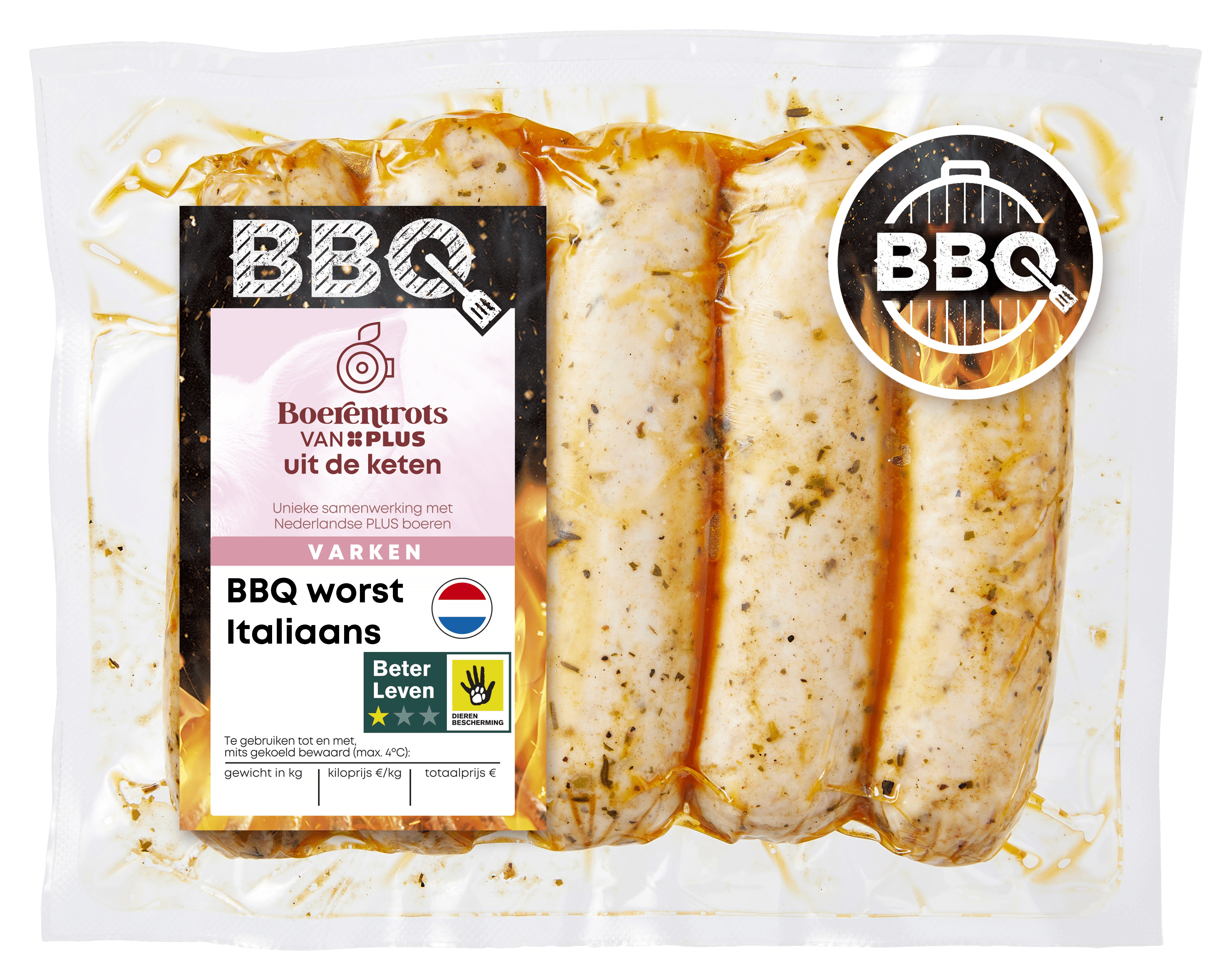 PLUS Boerentrots BBQ worst Italiaans Per Zak 325 g