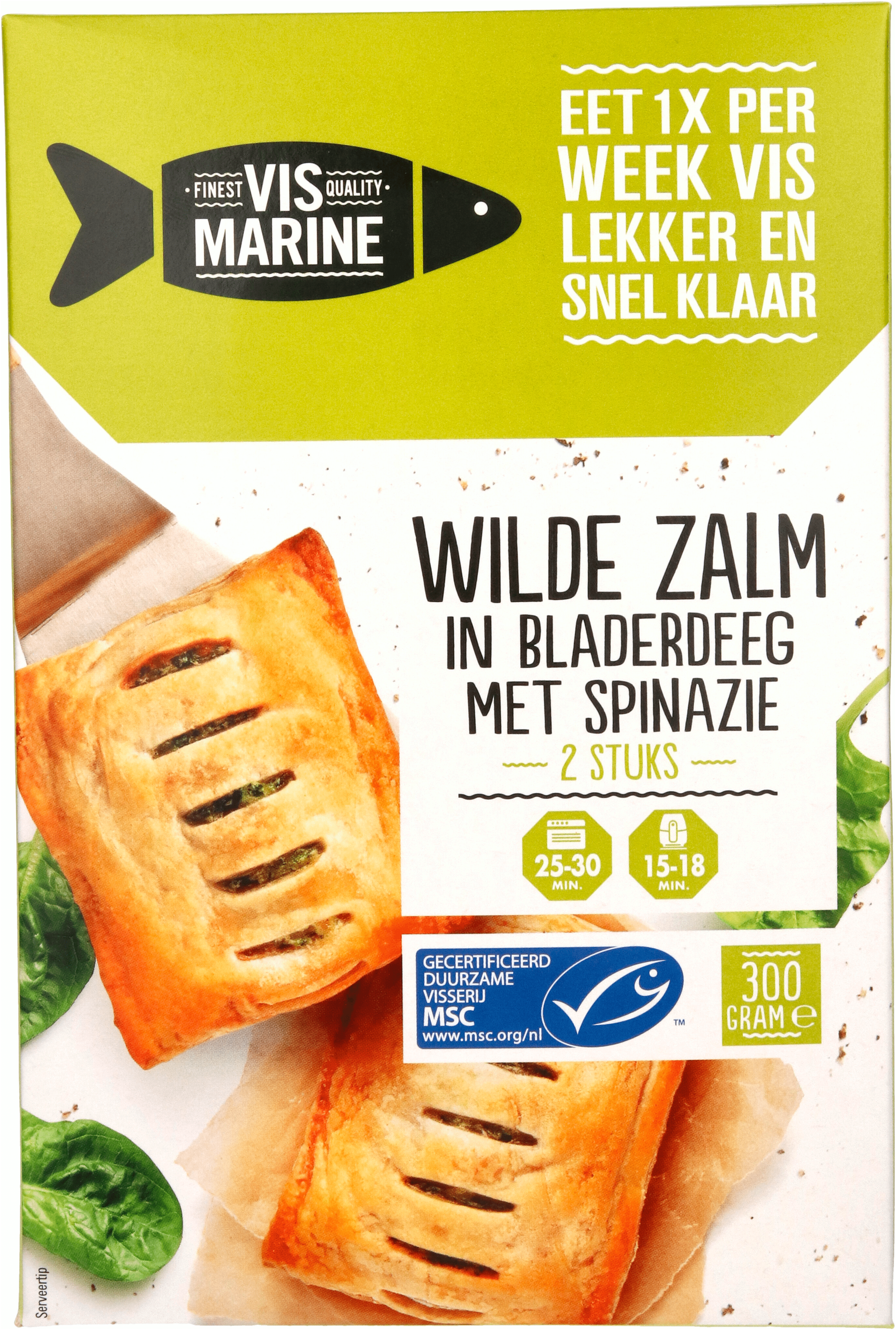 Vis Marine Wilde Zalm in bladerdeeg met spinazie Per Doos 300 g