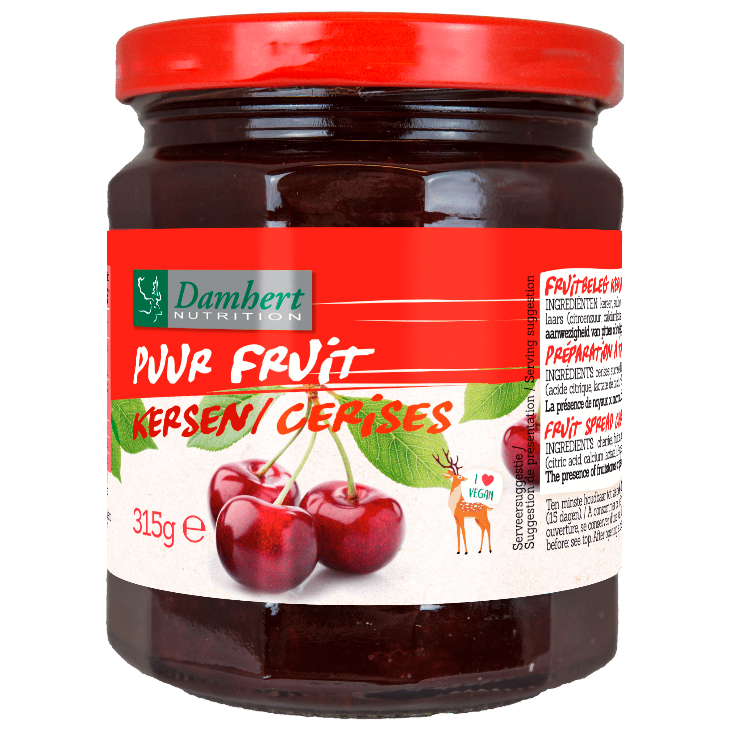 Damhert Puur fruit confituur kersen Per Pot 315 g