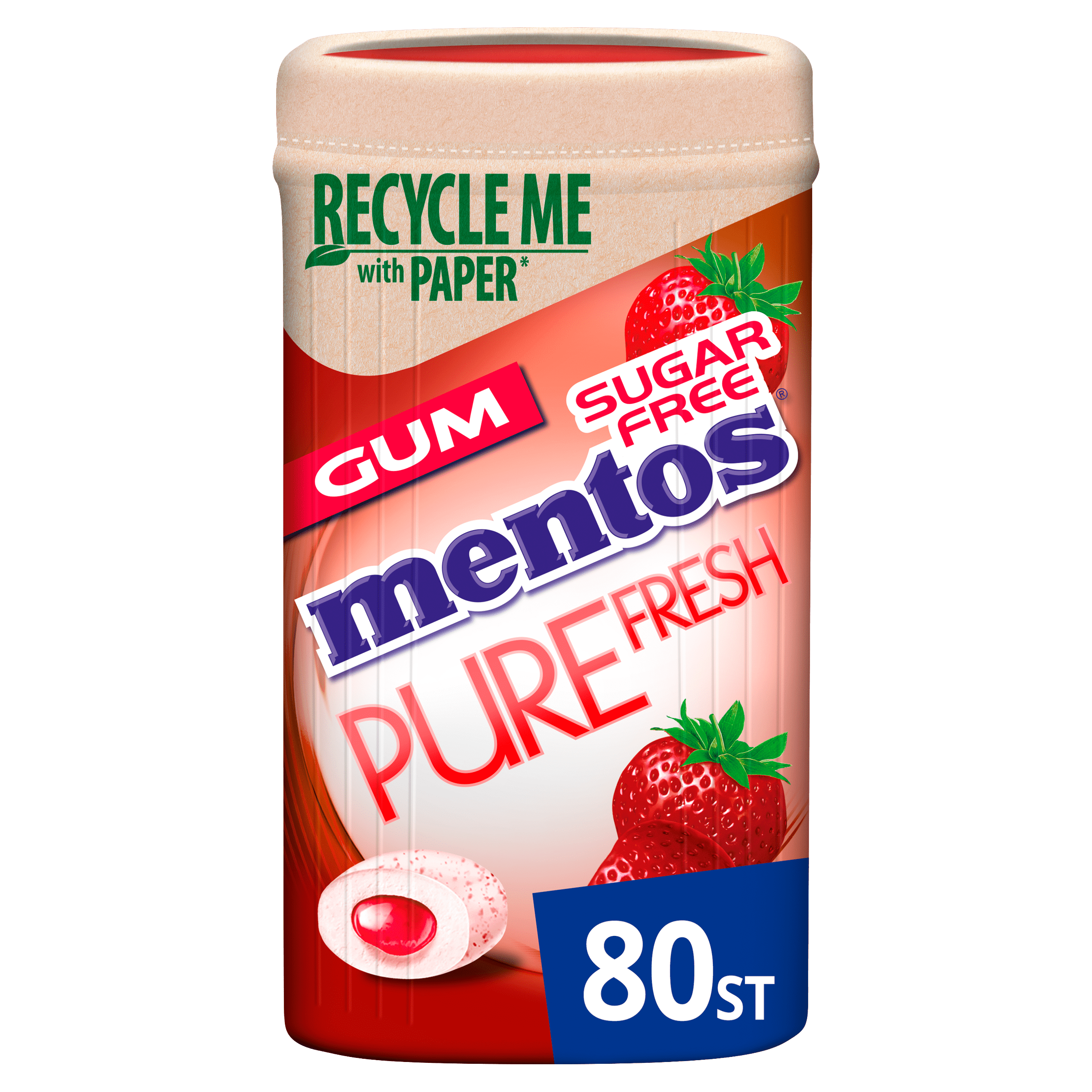 Mentos Gum Pure Fresh Aardbei Paperboard Per Pot 80 st