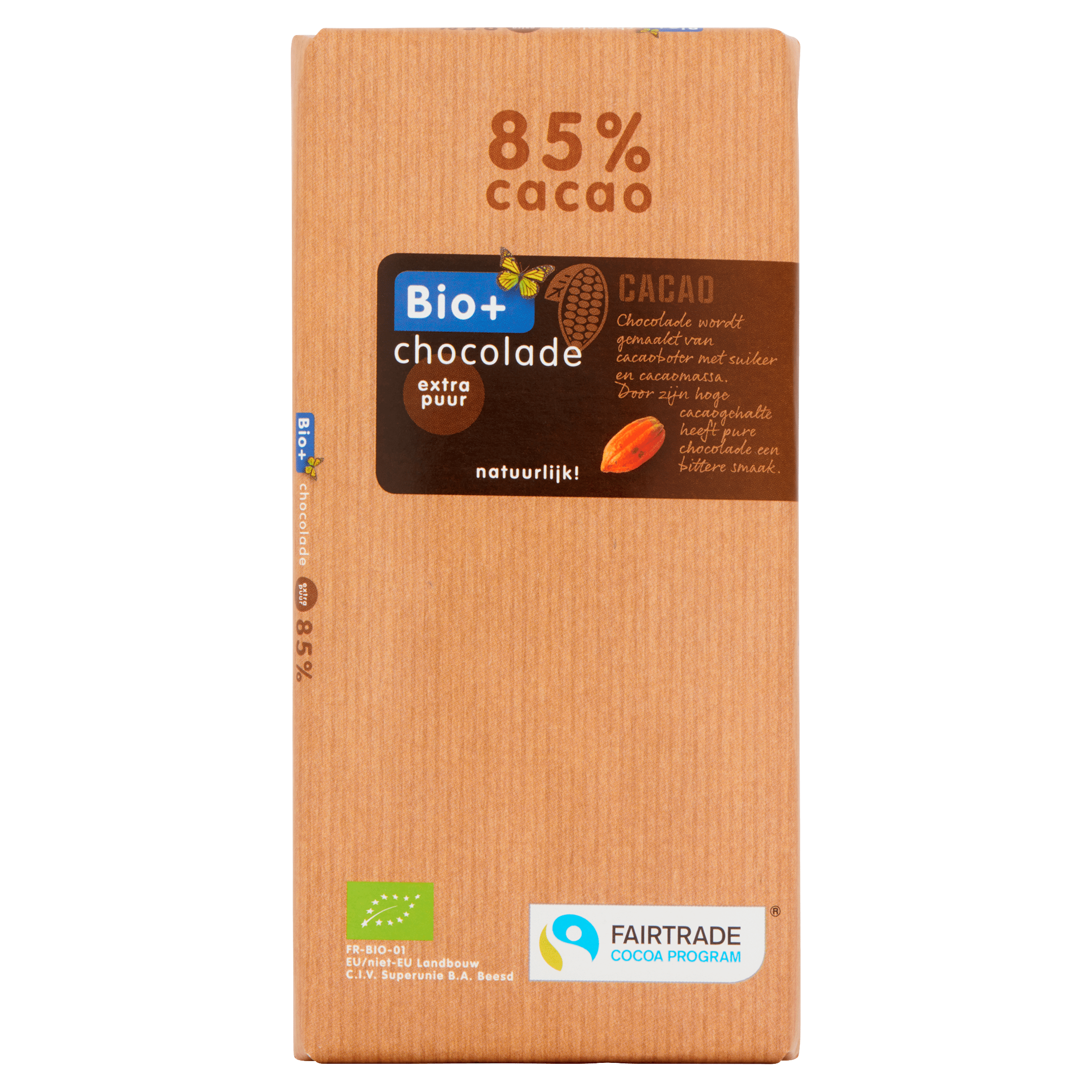 BIO+ Chocoladereep Puur 85% Fairtrade Per Reep 100 g
