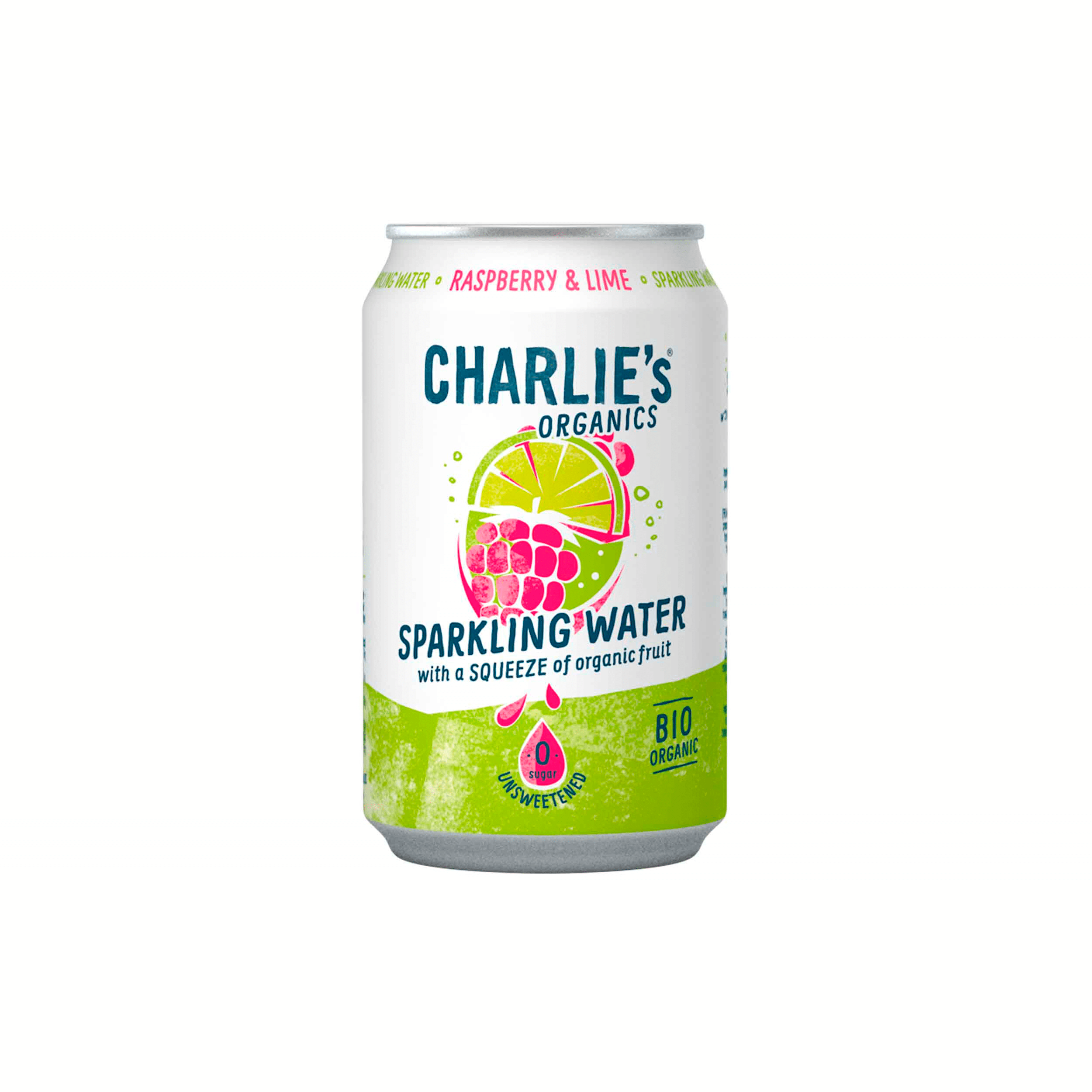 Charlie's Organics Sparklng raspberry & lime Per Blik 330 ml