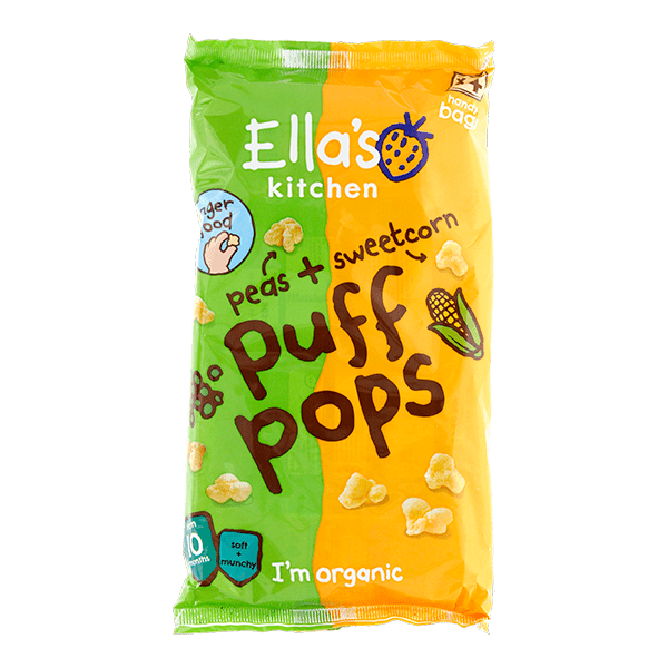 Ella's Kitchen Puff Pops Pea Sweetcorn 10+ snack bio Per Zak 36 g